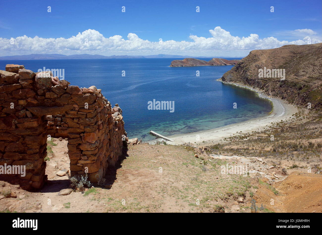Stunning view of the Chincana Ruins overlooking the beach on the Isla ...