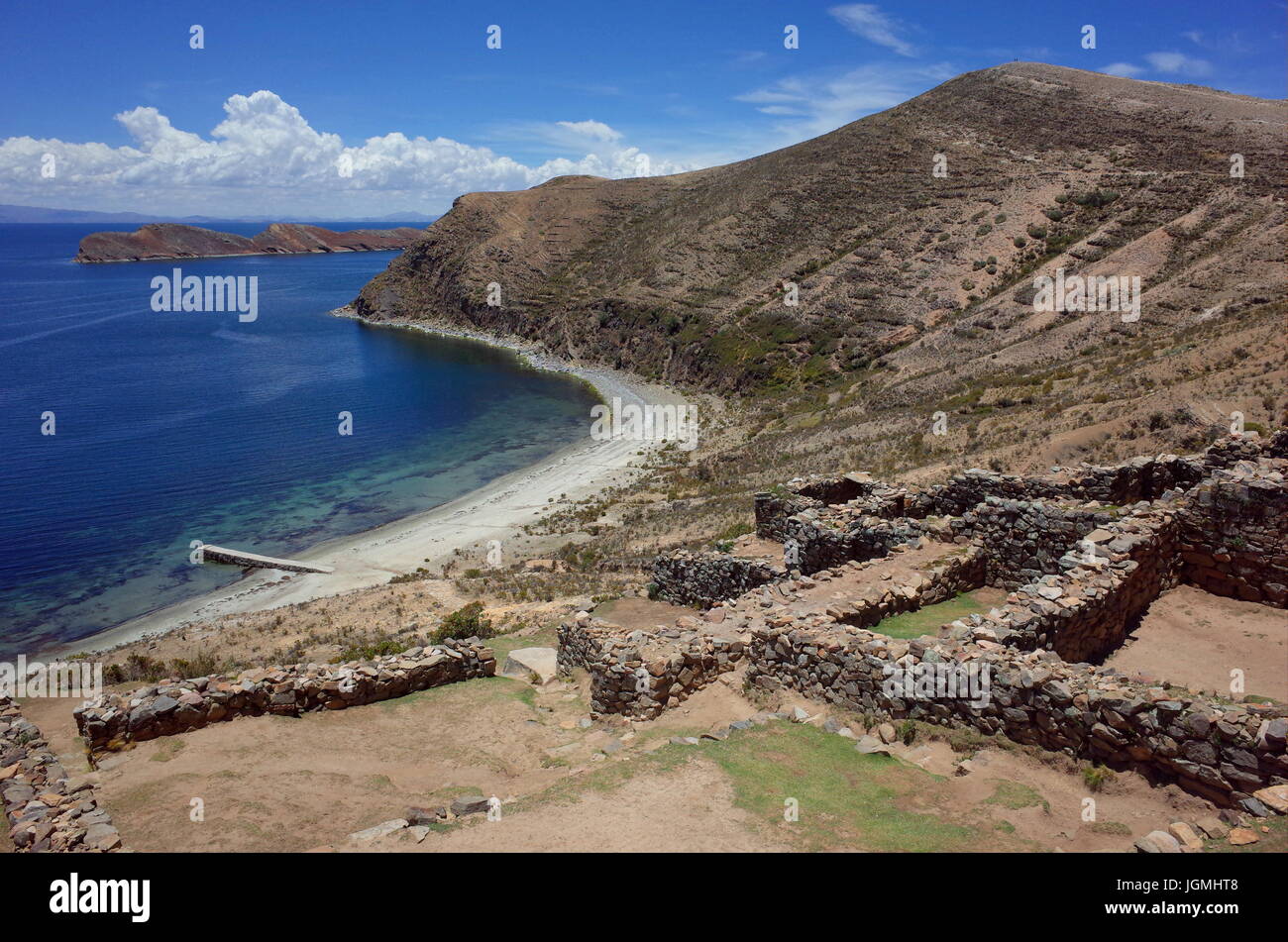 Stunning view of the Chincana Ruins overlooking the beach on the Isla ...
