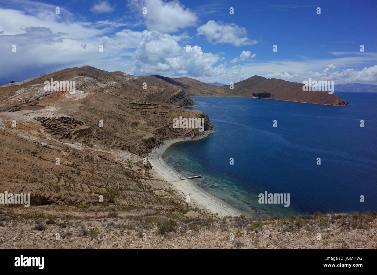 Stunning view of the Chincana Ruins overlooking the beach on the Isla ...