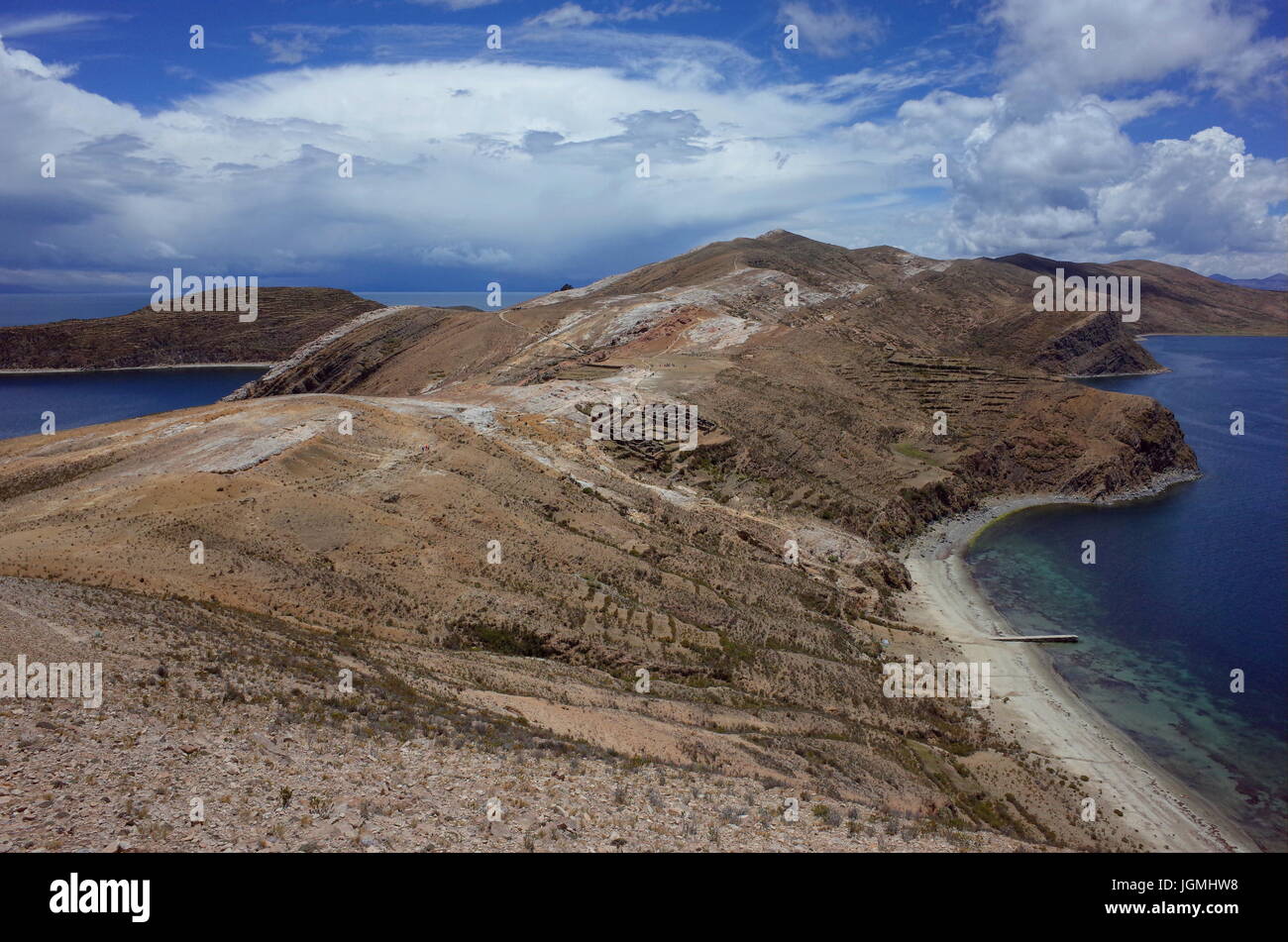 Stunning view of the Chincana Ruins overlooking the beach on the Isla ...