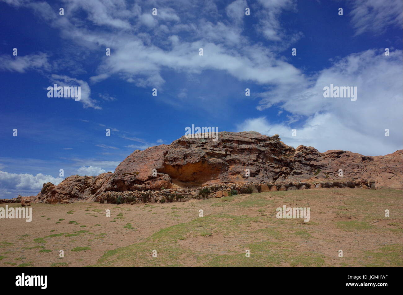 The Sacred Rock of the Incas on the Isla del Sol, the birthplace of the ...