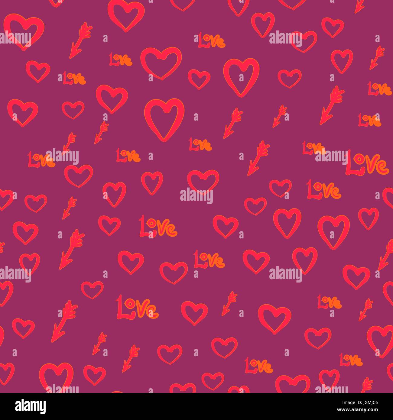 Seamless vector pattern with hearts love word and arrows. Valentines ...