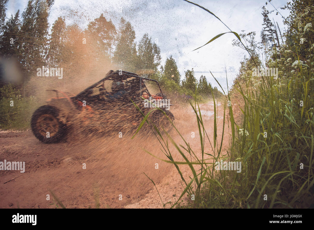 Panoramic scene of mud splash in off-road racing in Russia Stock Photo ...