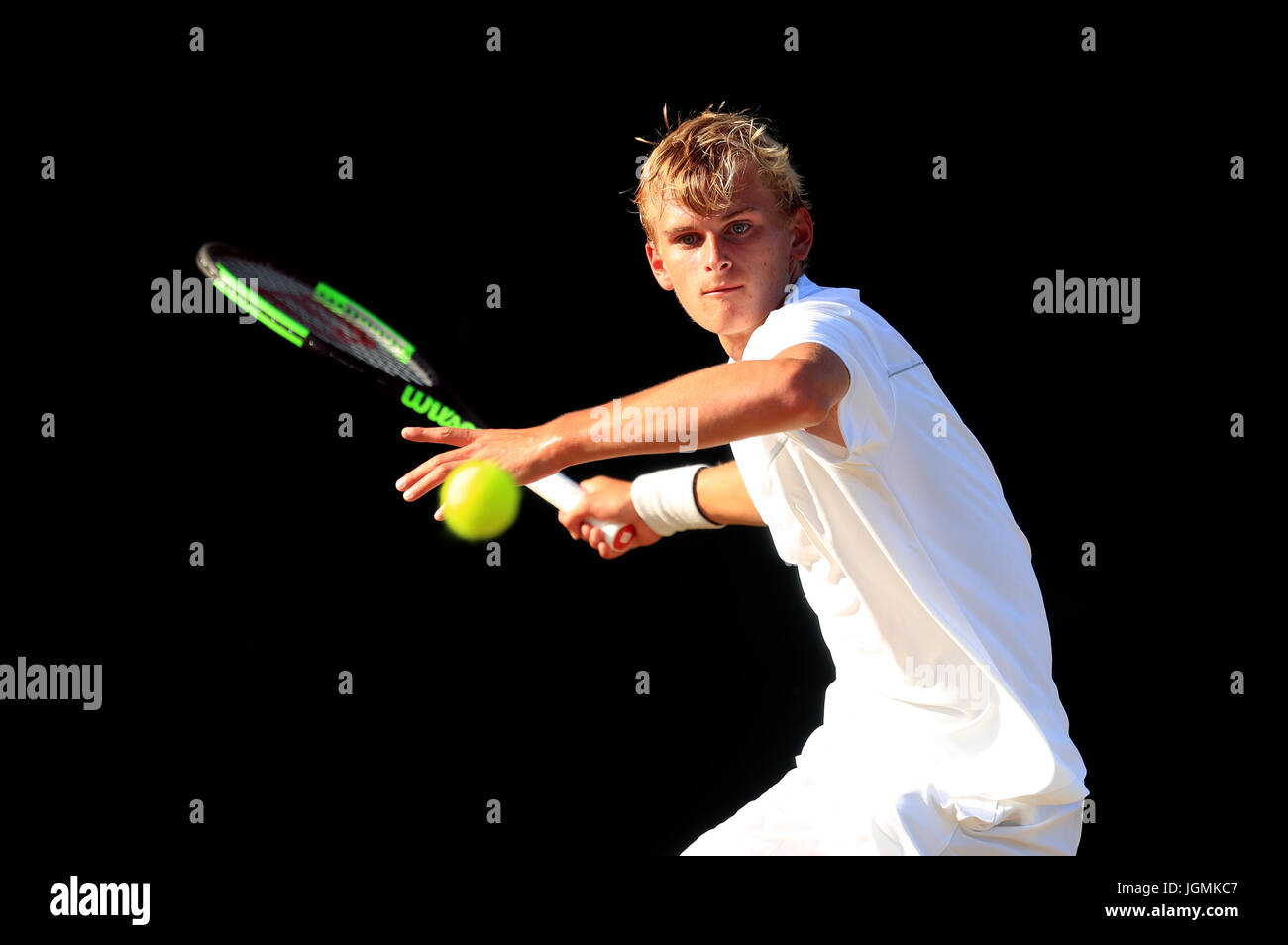 Hamish Stewart in action in the Boys Singles on day six of the ...