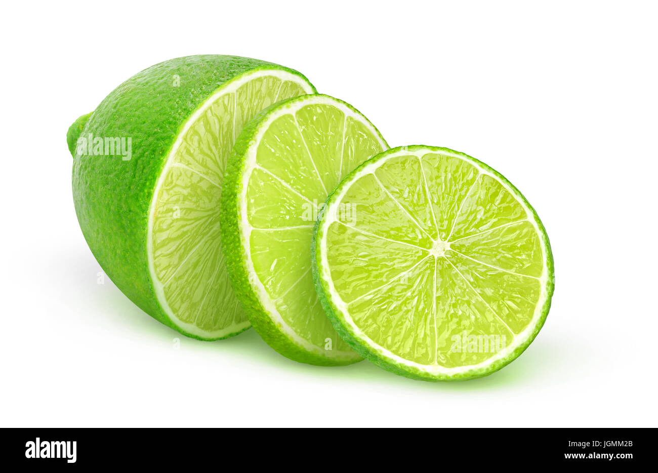 Isolated lime. Half of lime fruit and two slices isolated on white ...