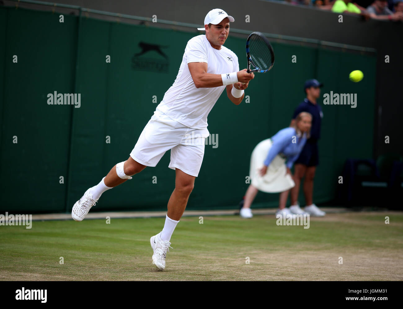 Marcus Willis in action during his doubles match with Jay Clarke on day ...