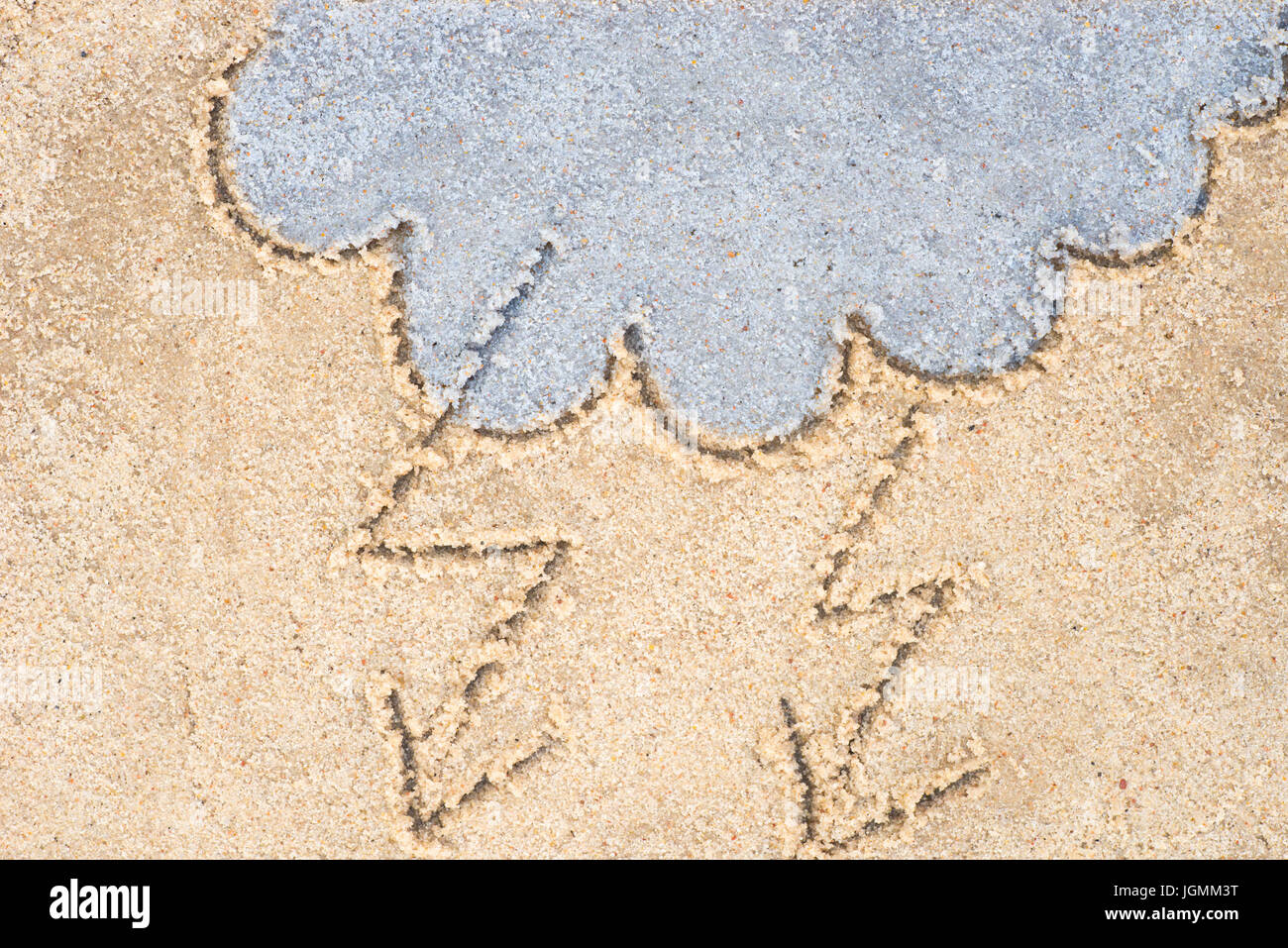 stormy clouds drawing in sand background Stock Photo - Alamy