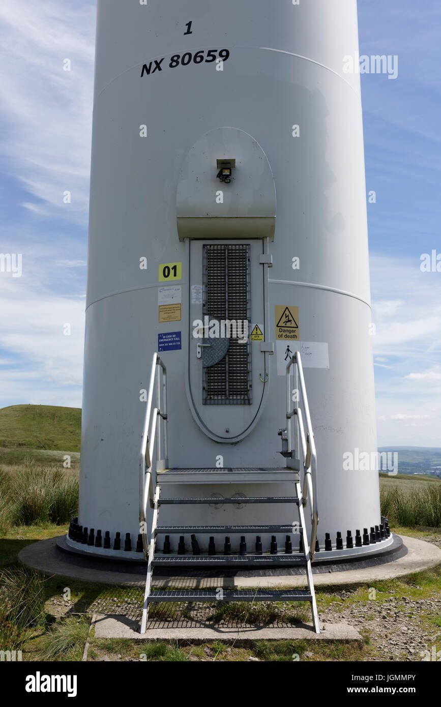 Steel access door, steps and anchor bolts at base of Wind turbine at ...