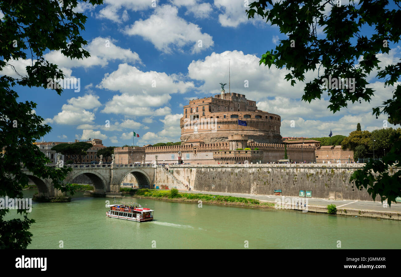 Castel Sant'Angelo (Castle of the Holy Angel) in Rome, a very famous city landmark with Tiber ...