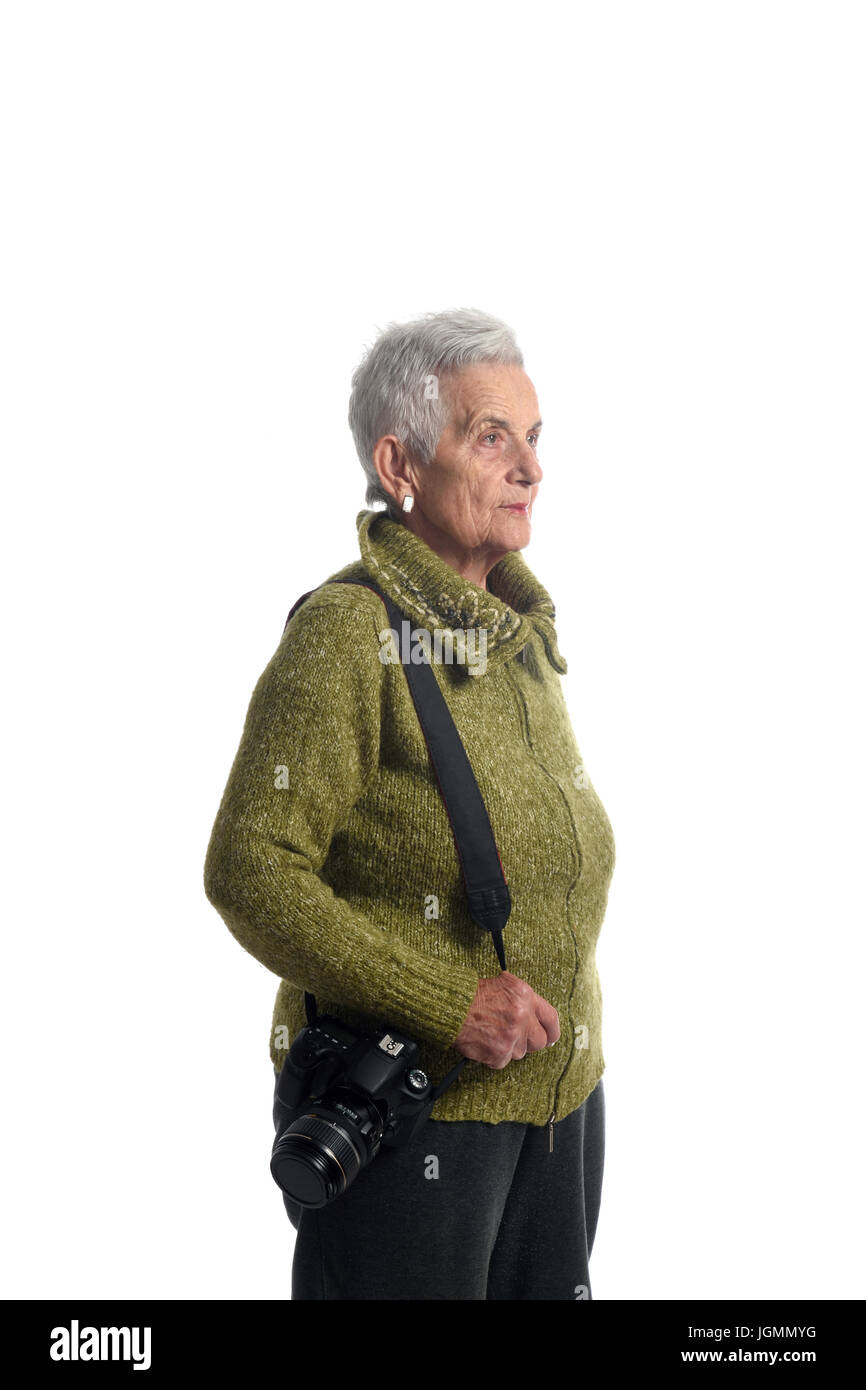 older woman with a SLR camera Stock Photo - Alamy