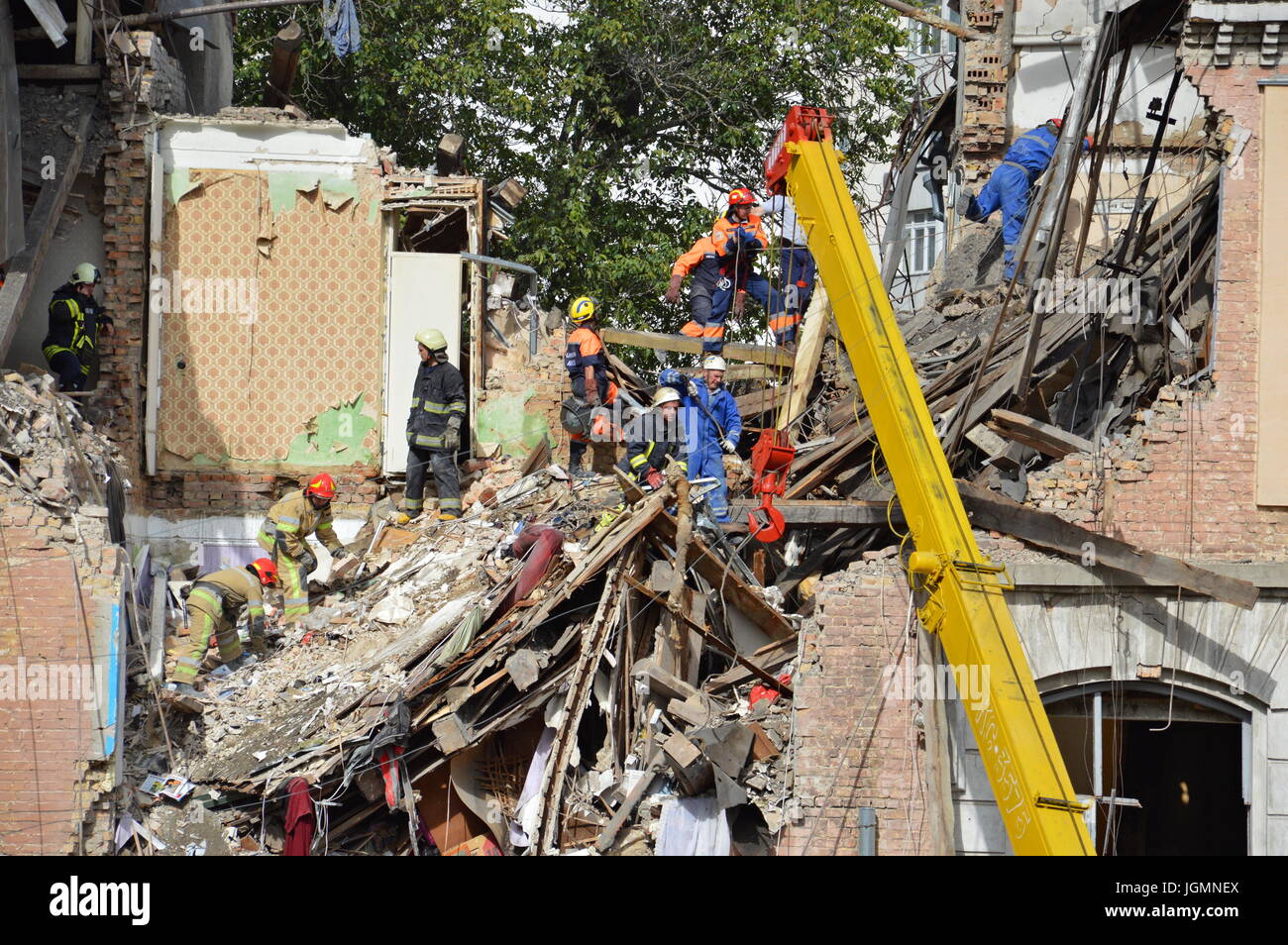 Kiev, Ukraine. 08th July, 2017. Consequences of gas explosion in an ...