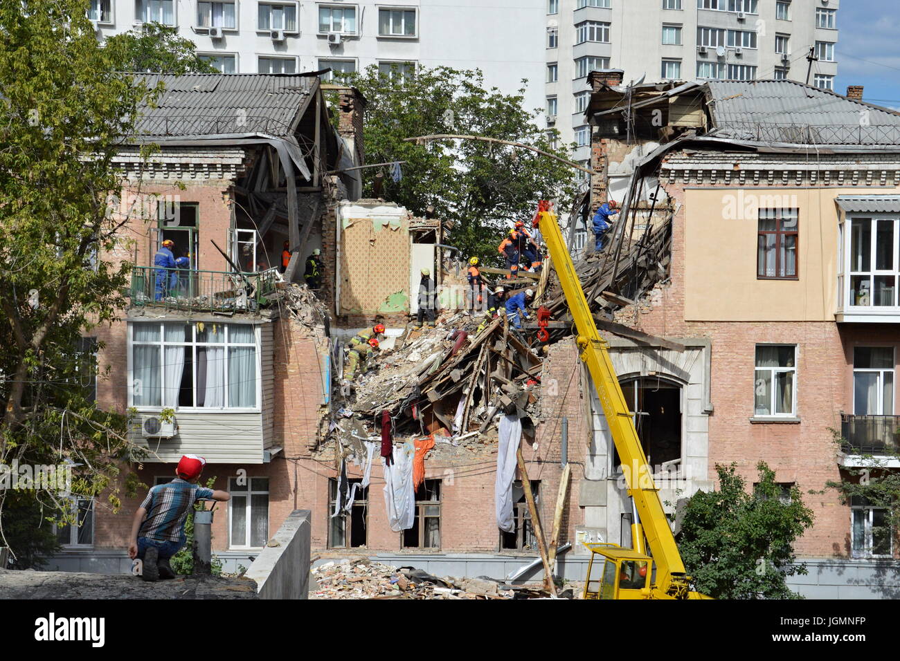 Kiev, Ukraine. 08th July, 2017. Consequences of gas explosion in an ...