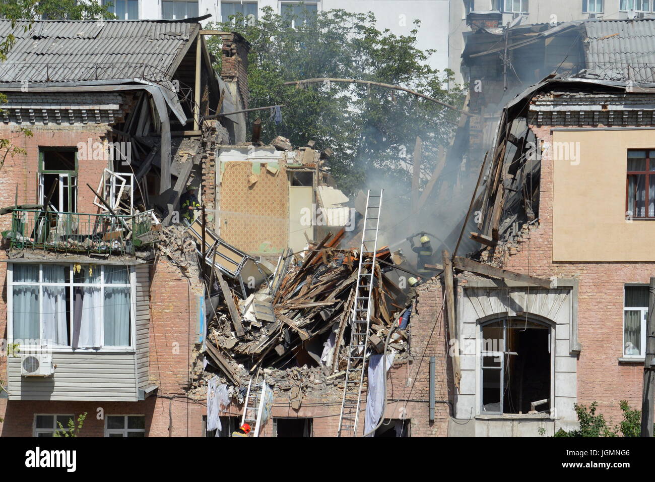 Kiev, Ukraine. 08th July, 2017. Consequences of gas explosion in an ...