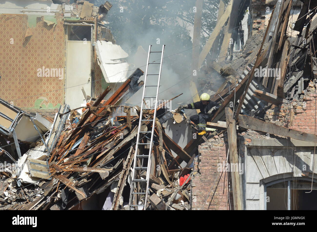 Kiev, Ukraine. 08th July, 2017. Consequences of gas explosion in an ...