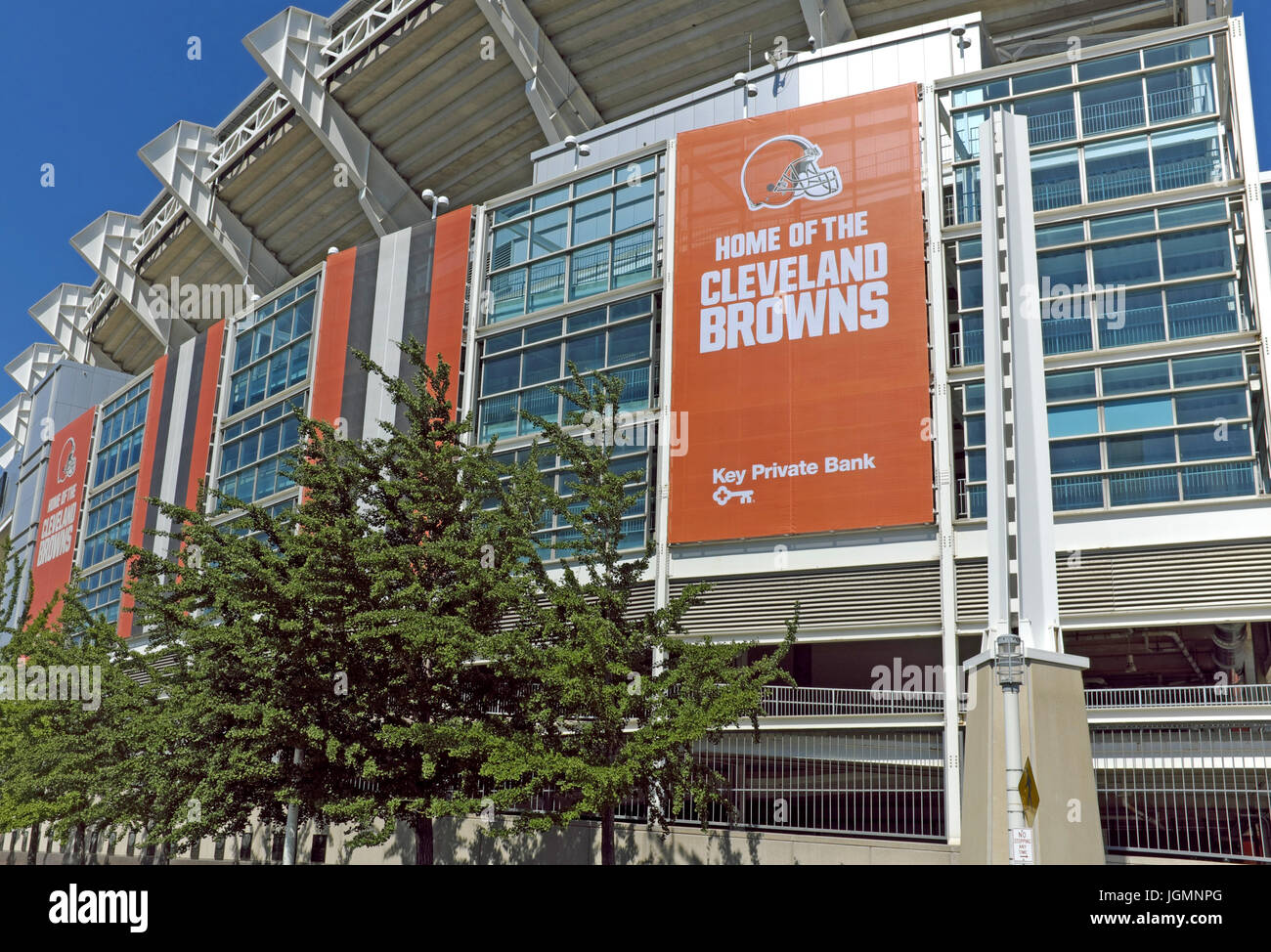 Exterior of the concrete and glass FirstEnergy Stadium, home of the NFL ...