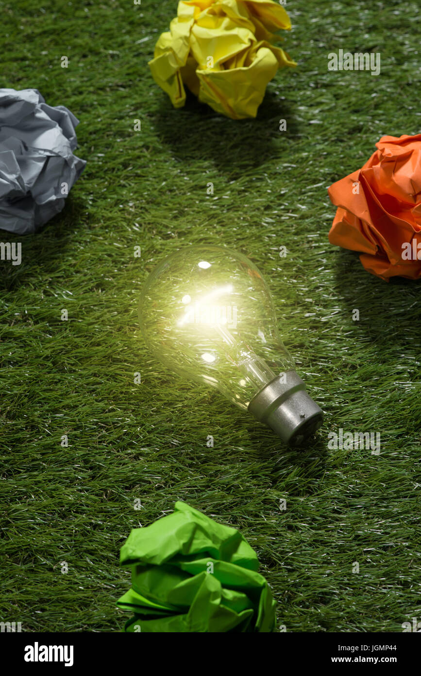 Brainstorming. Great concept with crumpled office paper and light bulb ...