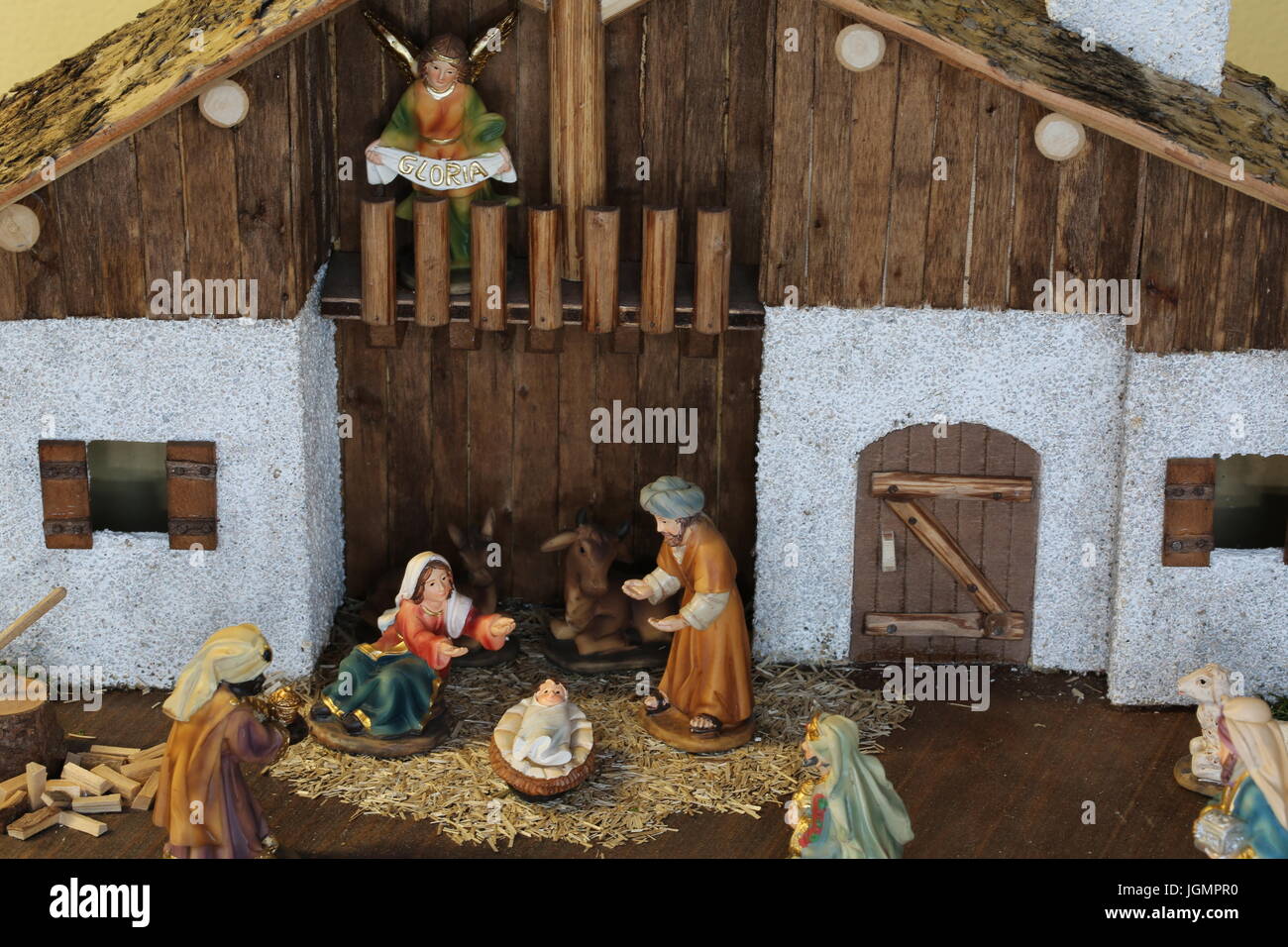nativity scene with the holy family and an angel with the message ...