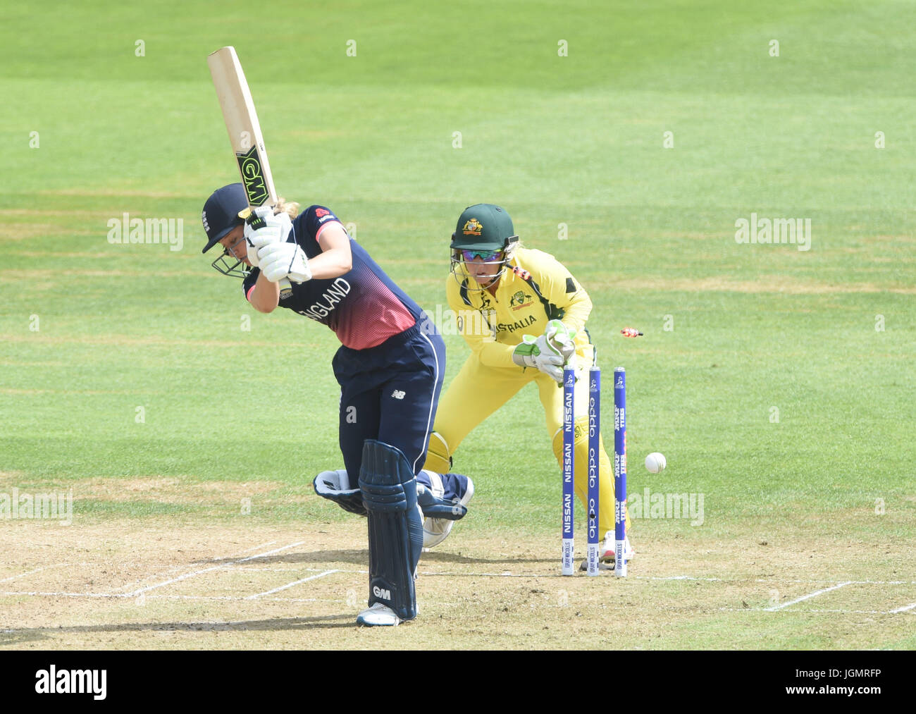 England's Sarah Taylor is bowled out by Australia's Kristen Beams ...