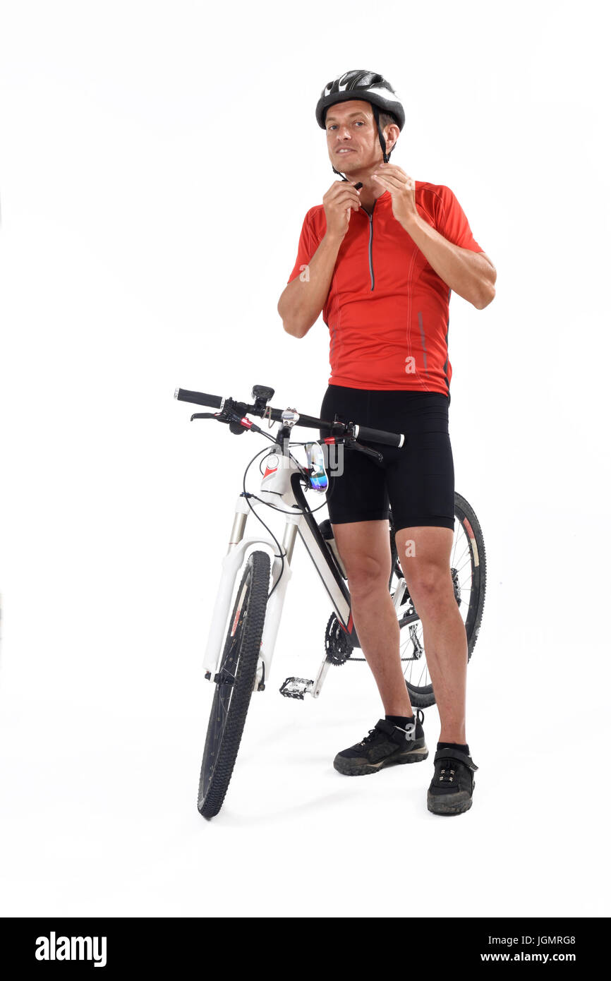 Portrait of a cyclist with mountain bike Stock Photo - Alamy