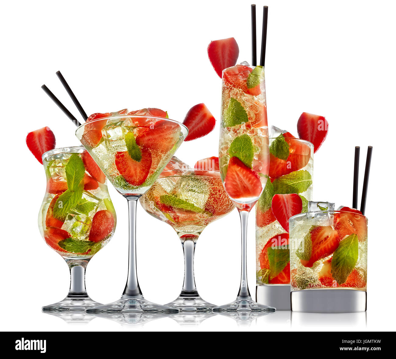 fresh fruit alcohol cocktail or mocktail in classic glass with ice ...