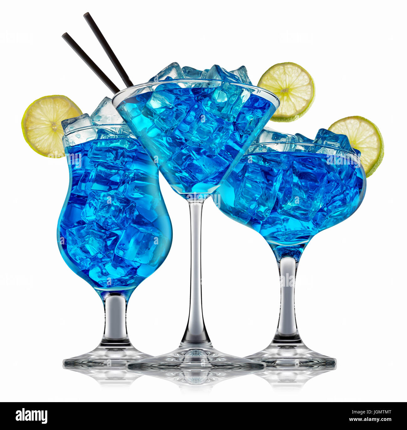 fresh fruit alcohol cocktail or mocktail in classic glass with blue ...