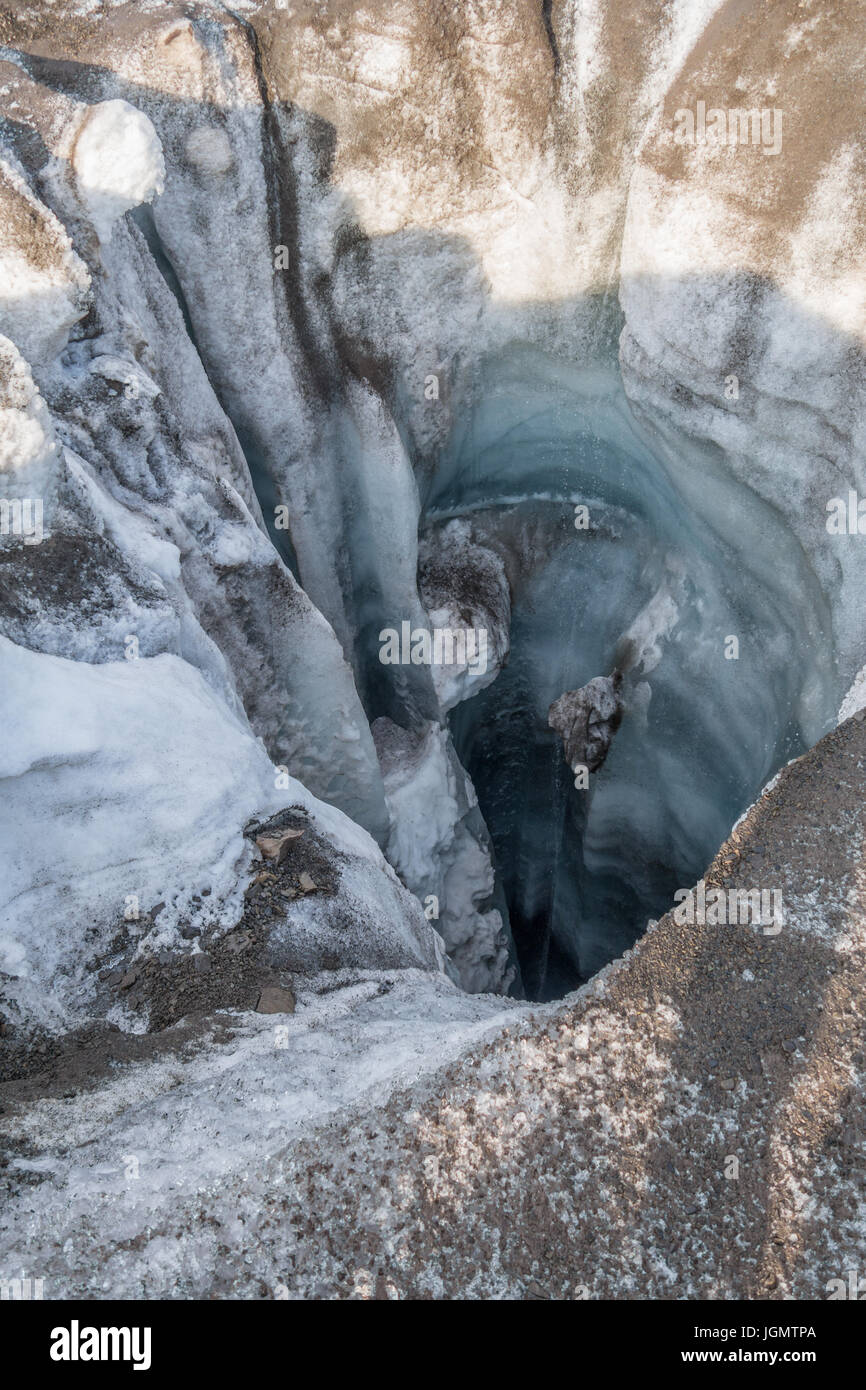 Water drain hole in top of a glacier, Svalbard Stock Photo - Alamy