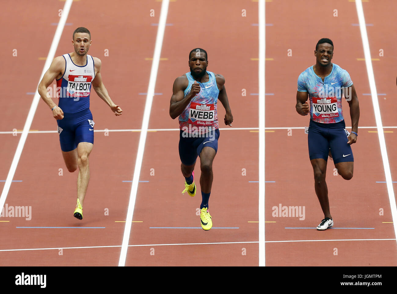 USA's Ameer Webb (centre) wins the Men's 200 metres during the 2017 ...