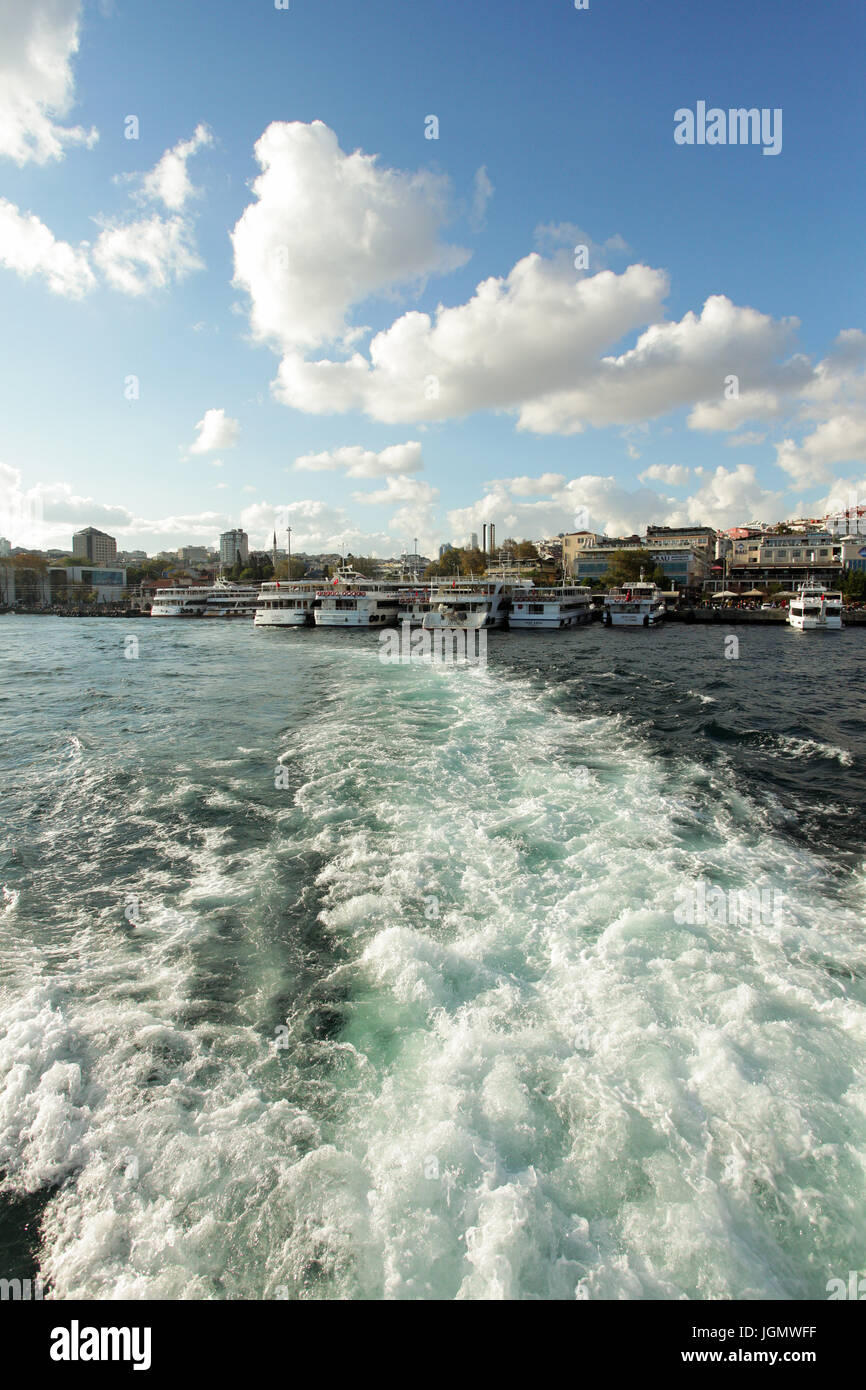 Istanbul, Turkey - city panorama shot from sea; Bosphorus strait ...