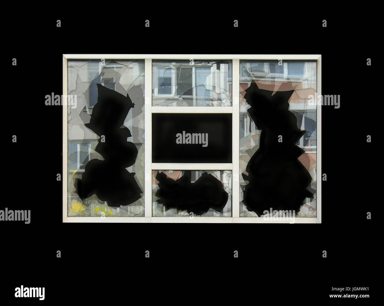 broken window isolated on the black background Stock Photo - Alamy