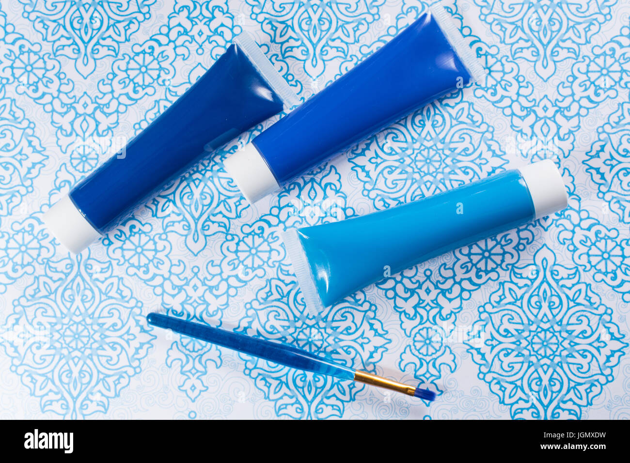 Blue, indigo, cobalt colours - home interieur design concept, on blue ...