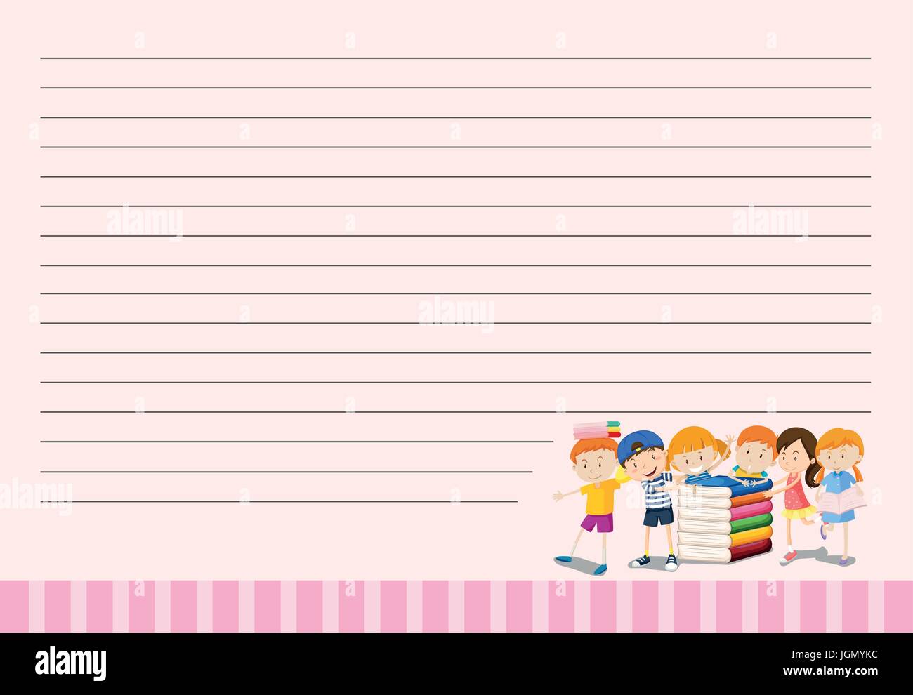 Line paper template with kids and books illustration Stock Vector Image ...