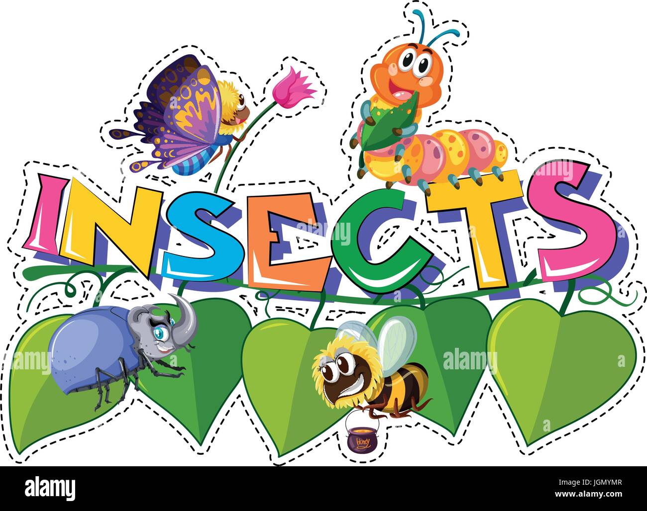 Word insects with different insects on leaves illustration Stock Vector ...