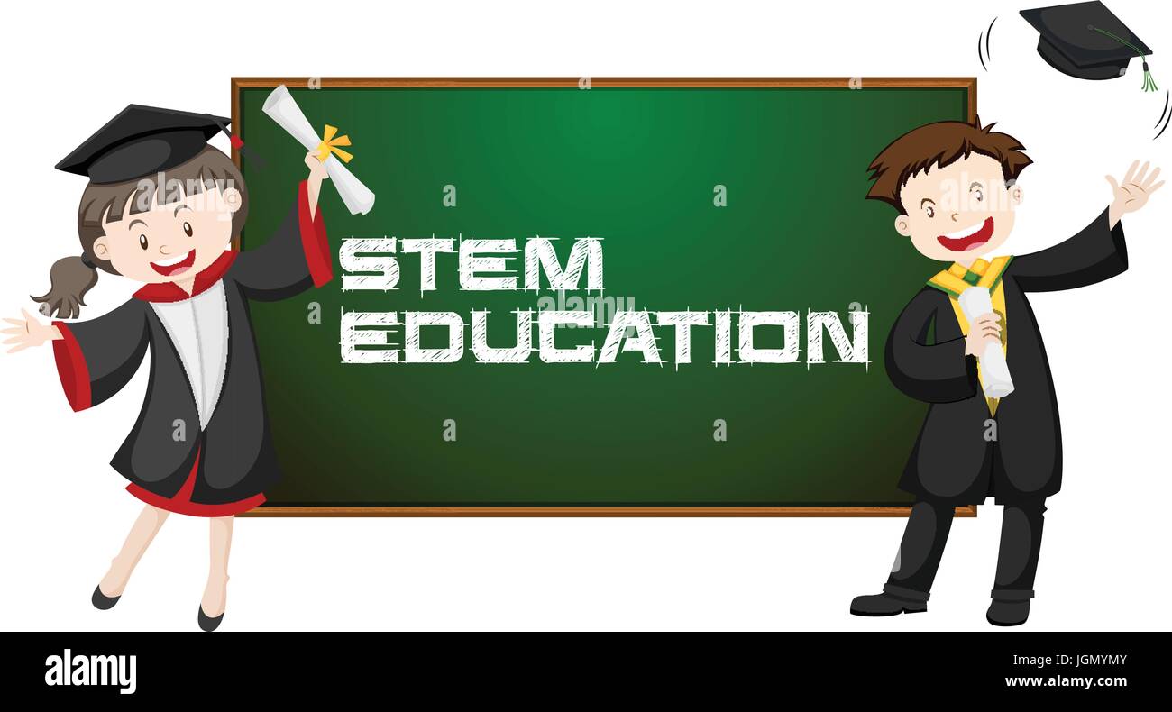 Stem education and two graduated students illustration Stock Vector ...