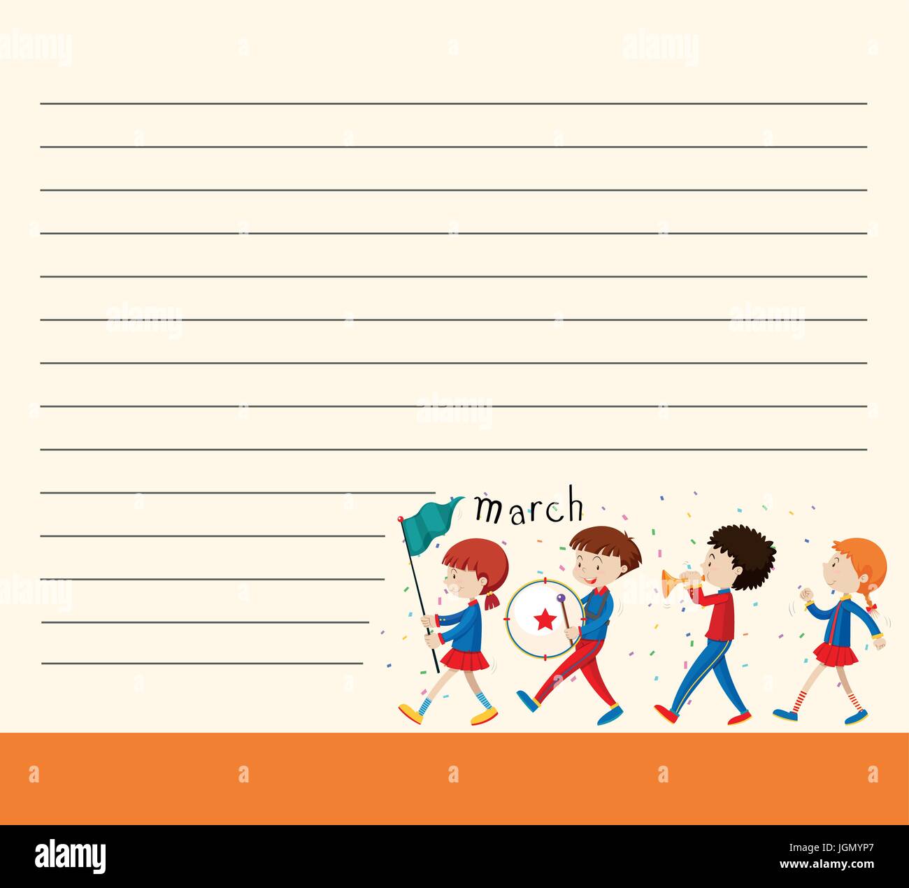 Line paper template with kids in school band illustration Stock Vector ...