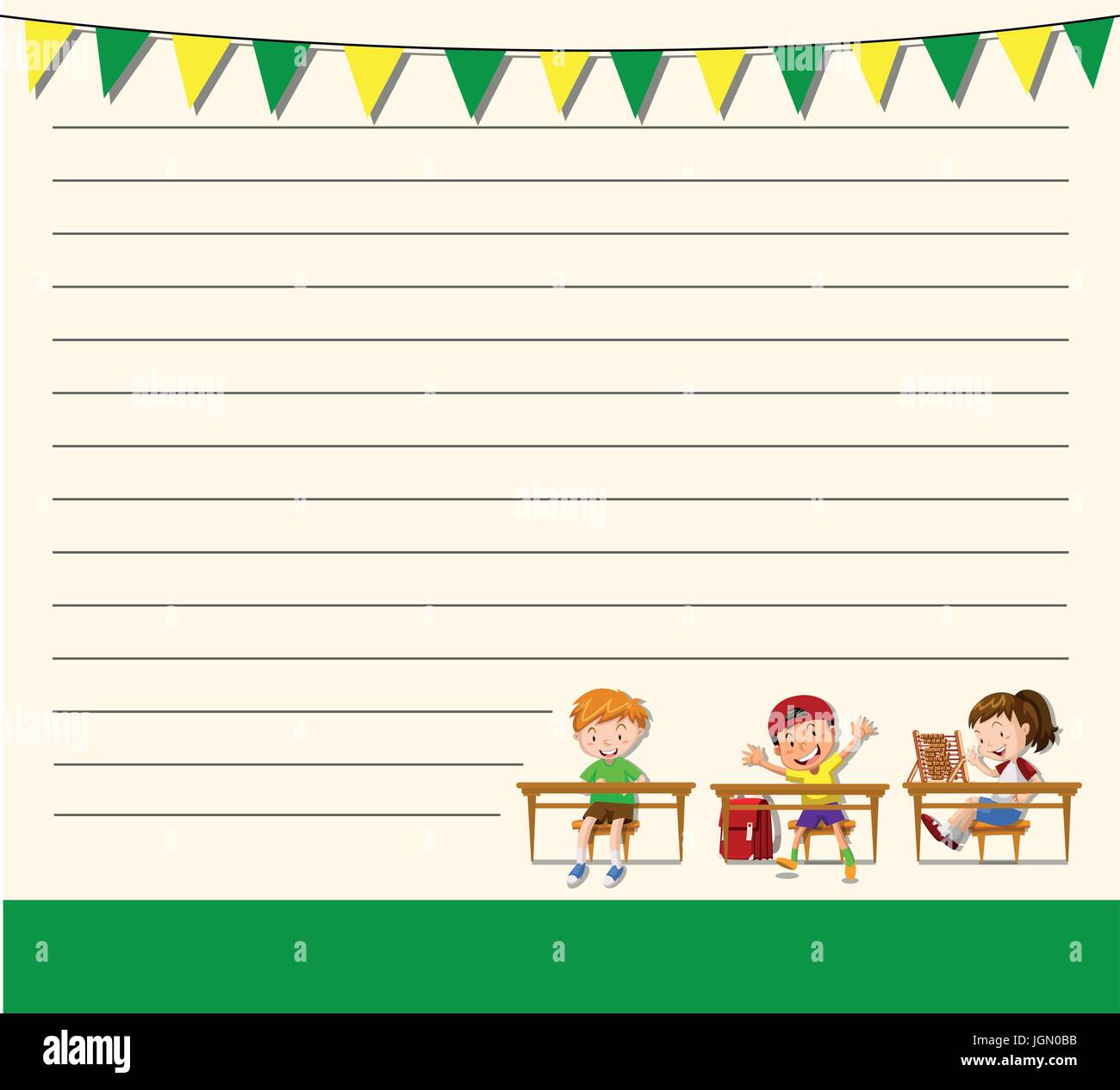 Line paper template with kids in classroom illustration Stock Vector ...