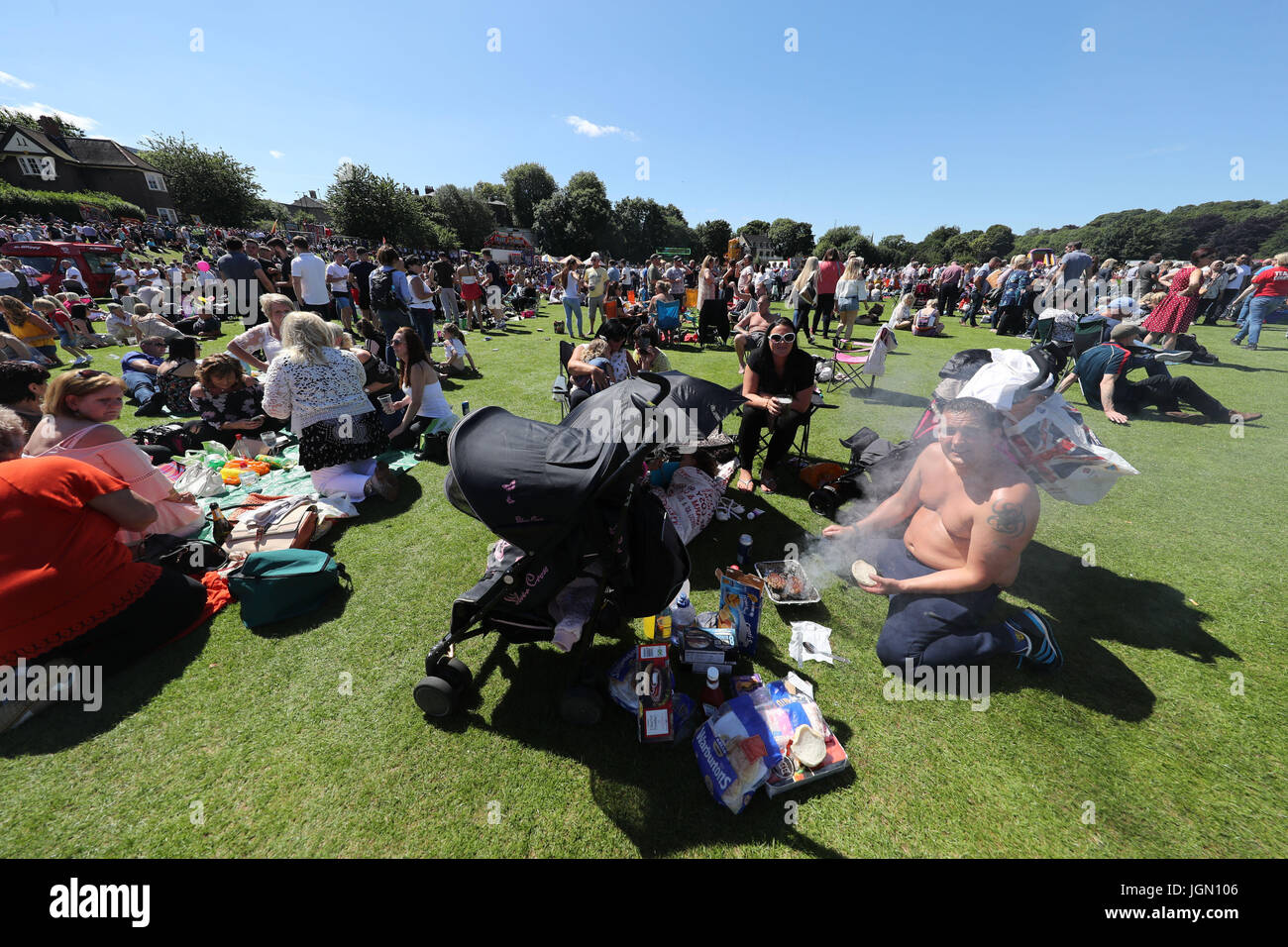 The crowd during the Durham Miners' Gala at Durham Old Racecourse Stock ...
