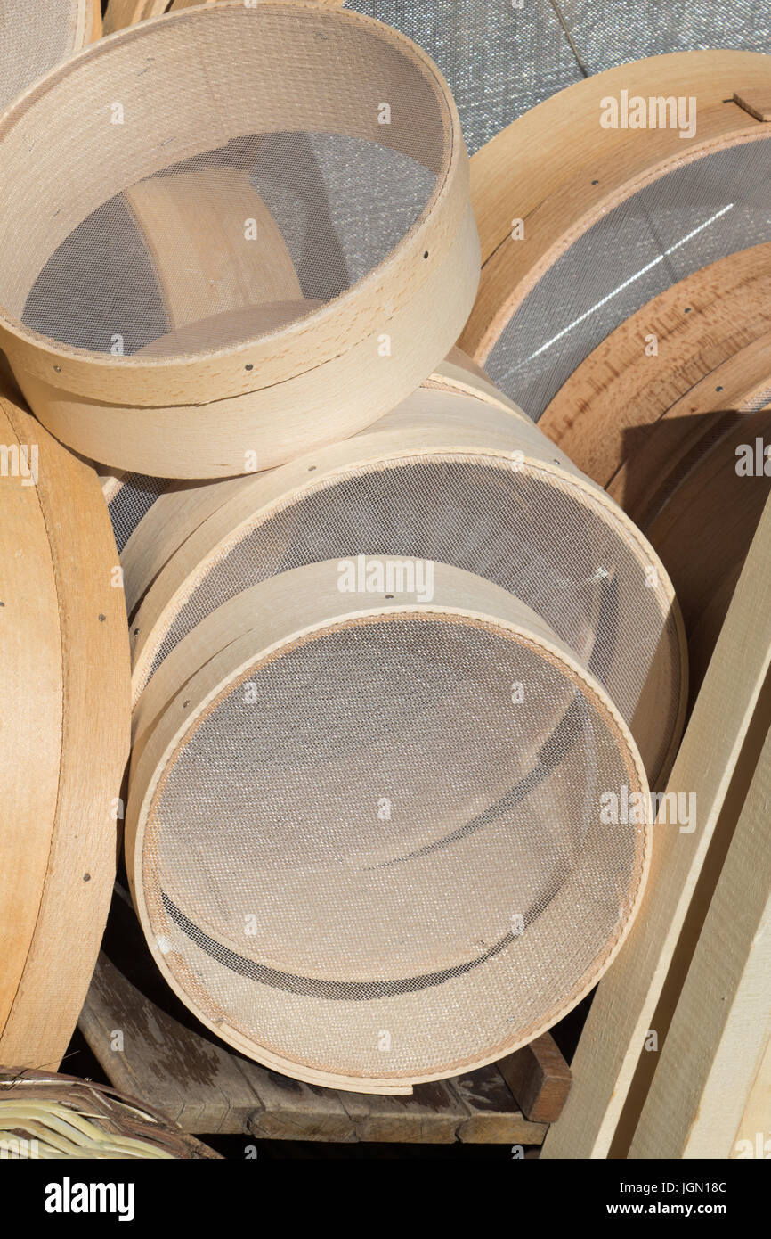 Traditional type sieve made of wood Stock Photo - Alamy