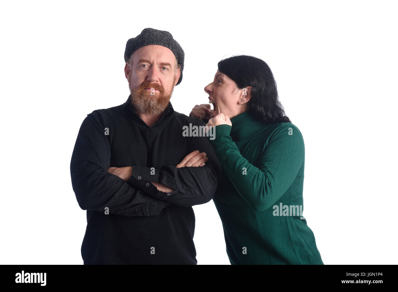 A woman who shouts to the deaf ears of a man Stock Photo - Alamy