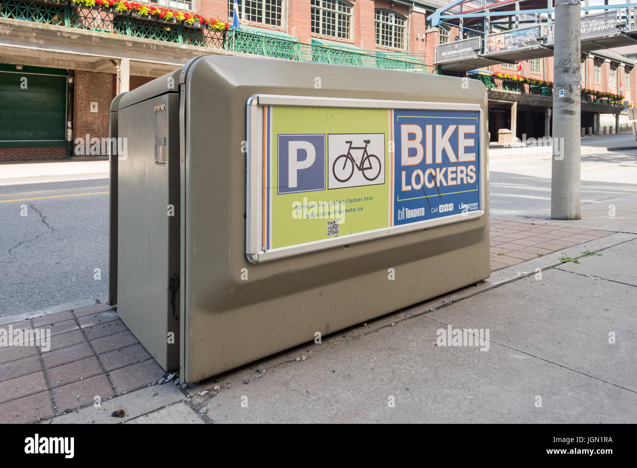 Toronto, Canada - 26 June 2017: Bicycle lockers provide secure bicycle ...