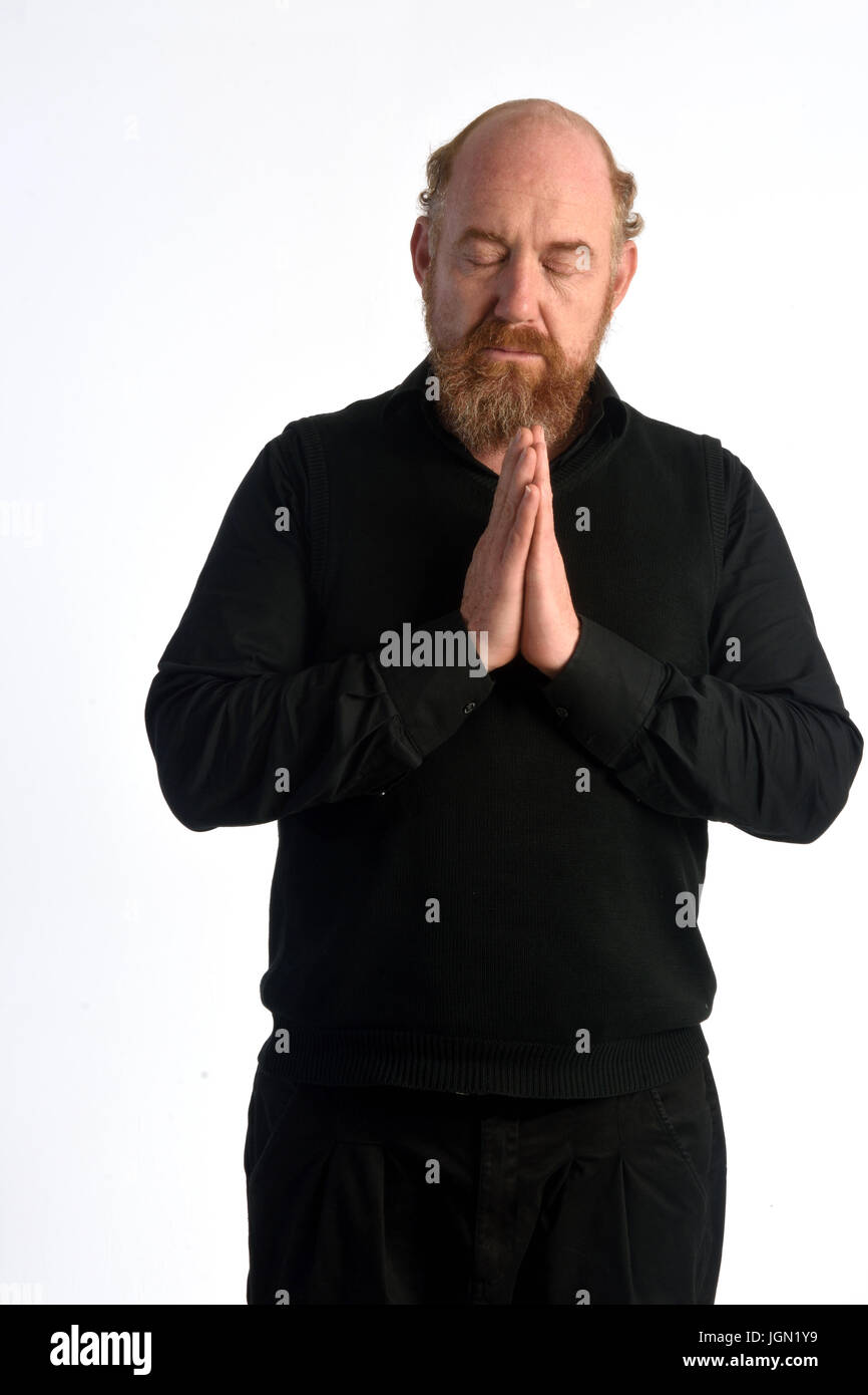 Man with pray sign on white Stock Photo - Alamy