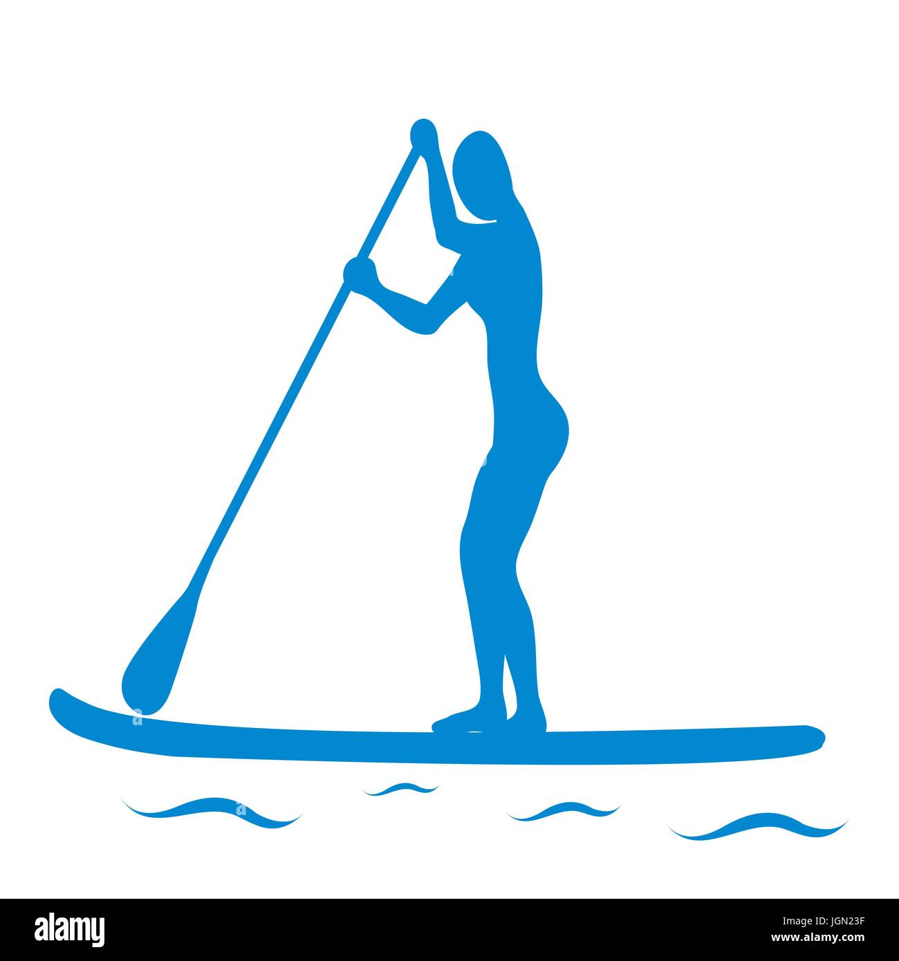 Vector illustration of stand up paddling female silhouette icon on a ...