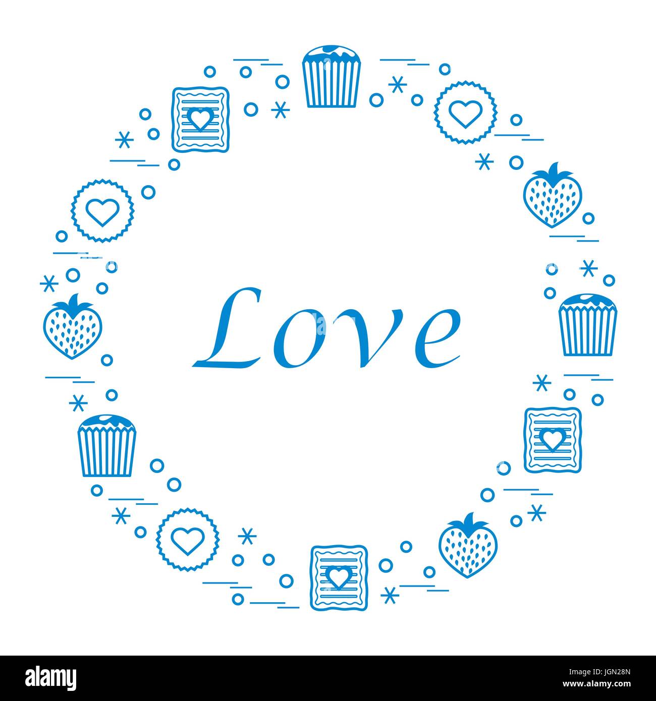 Cute vector illustration with different romantic sweets arranged in a ...