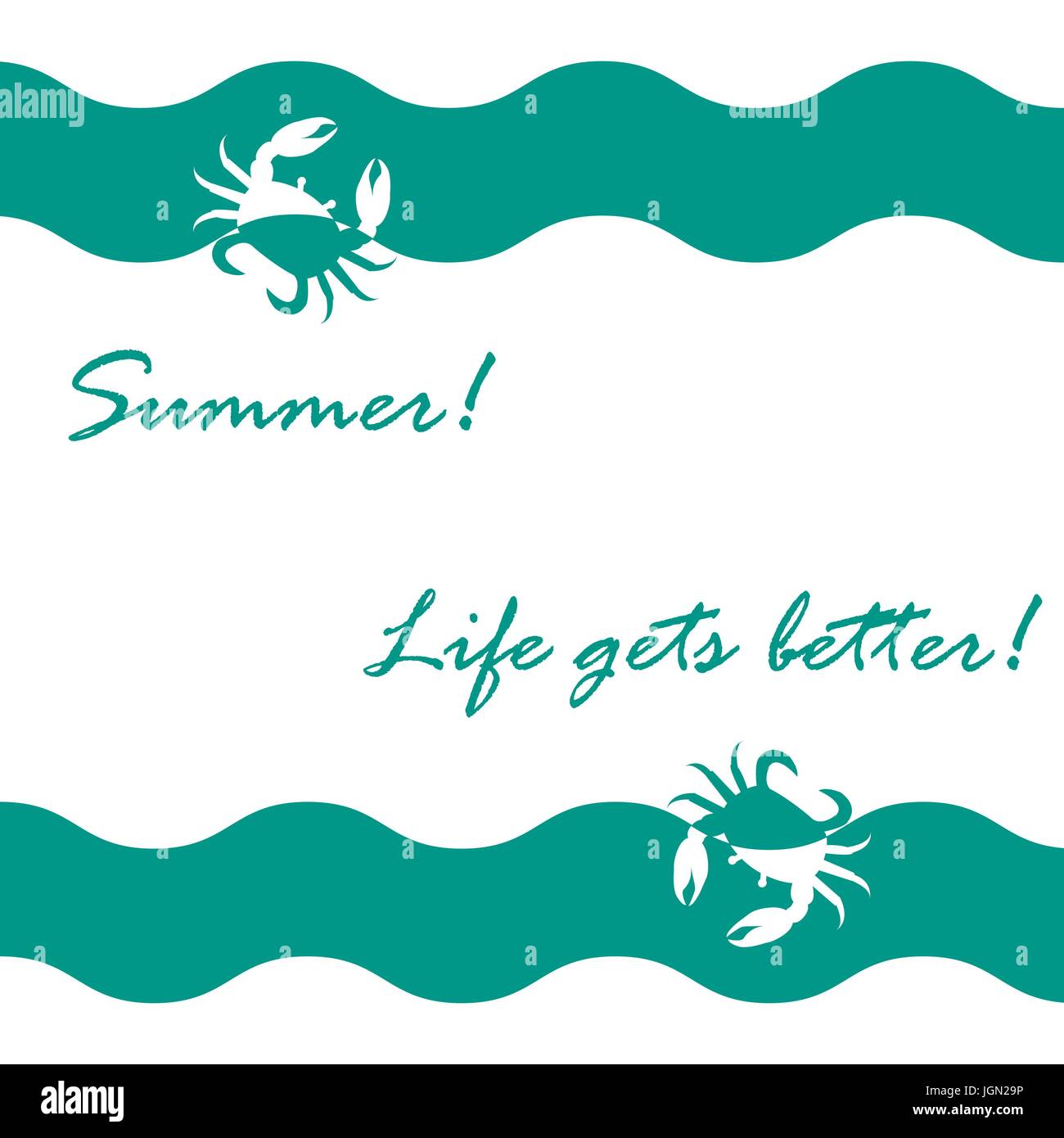 Beautiful picture with stylized waves and crabs and inspiring summer ...