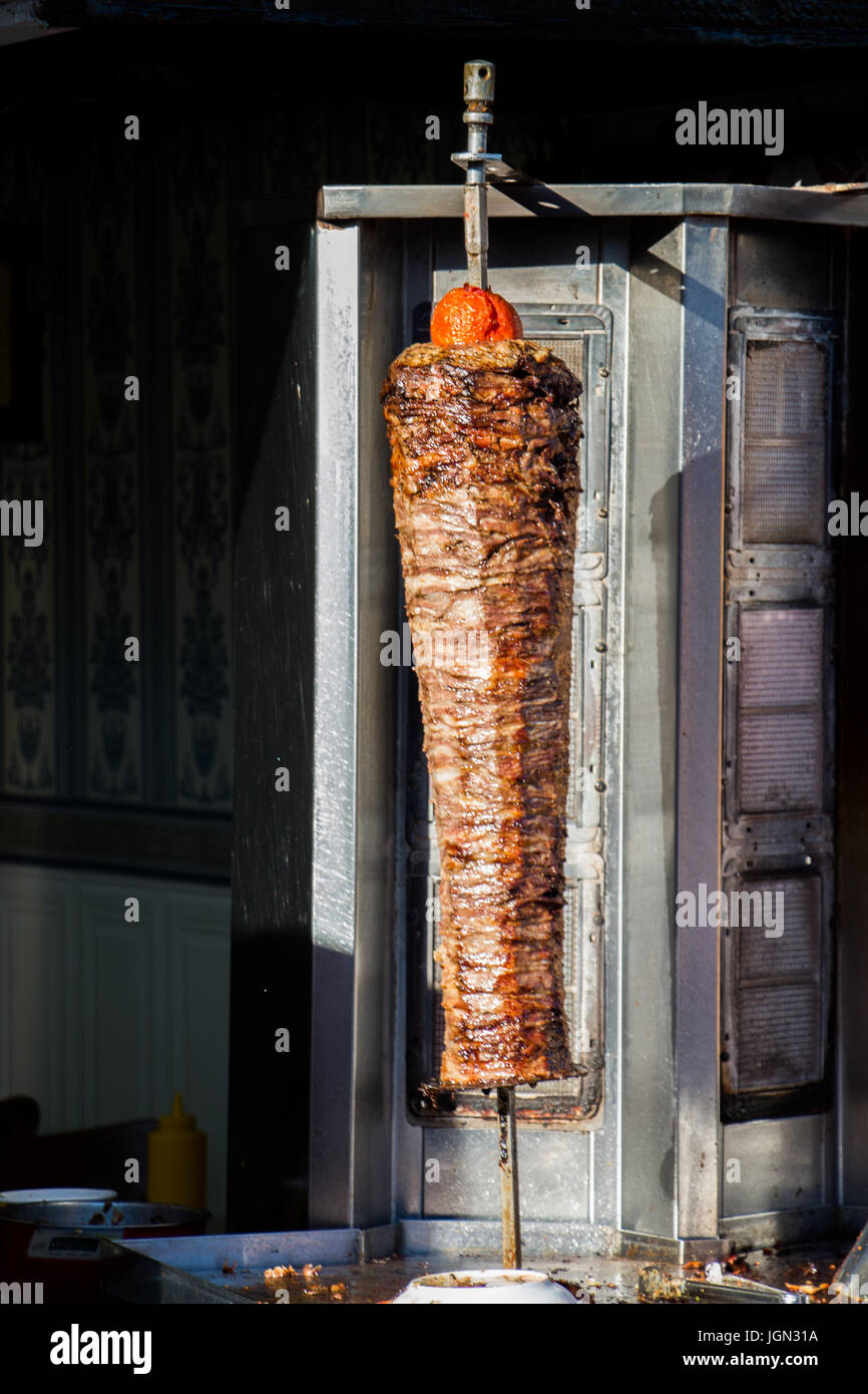 Traditional Turkish Doner Kebab on pole Stock Photo - Alamy