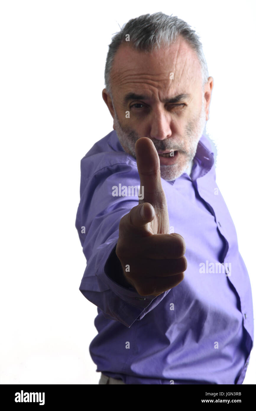 A man pointing with a gun that is the finger Stock Photo - Alamy