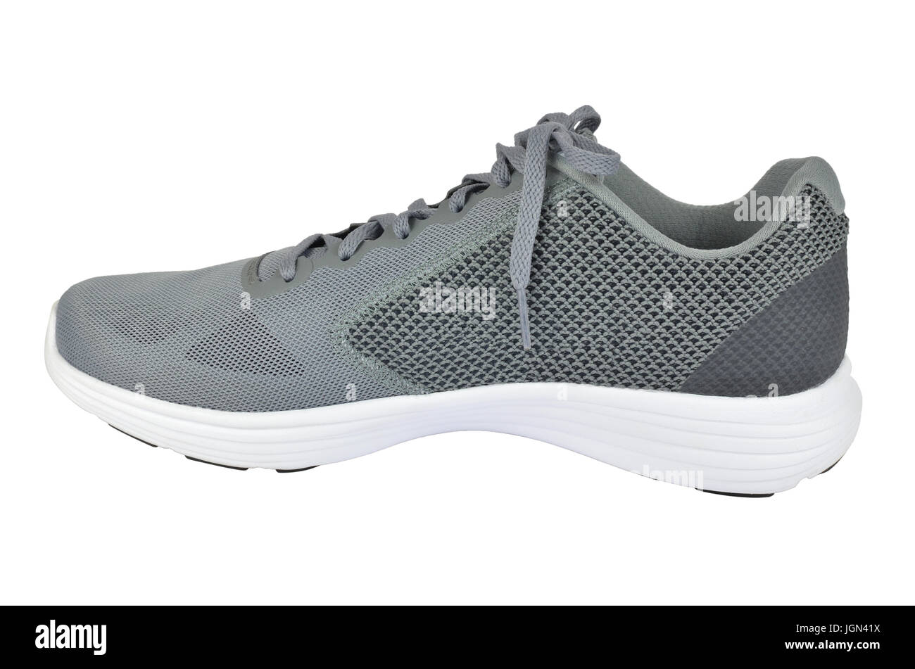 Side view of one gray sport shoe isolated on white background Stock ...