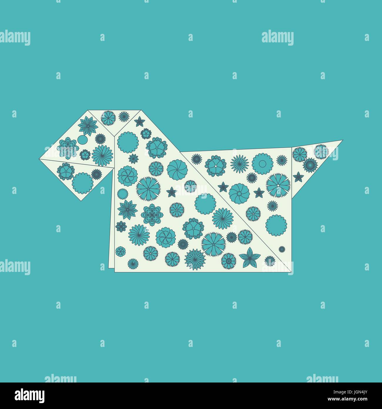 Origami paper dog with flowers on a white background Stock Vector Image ...