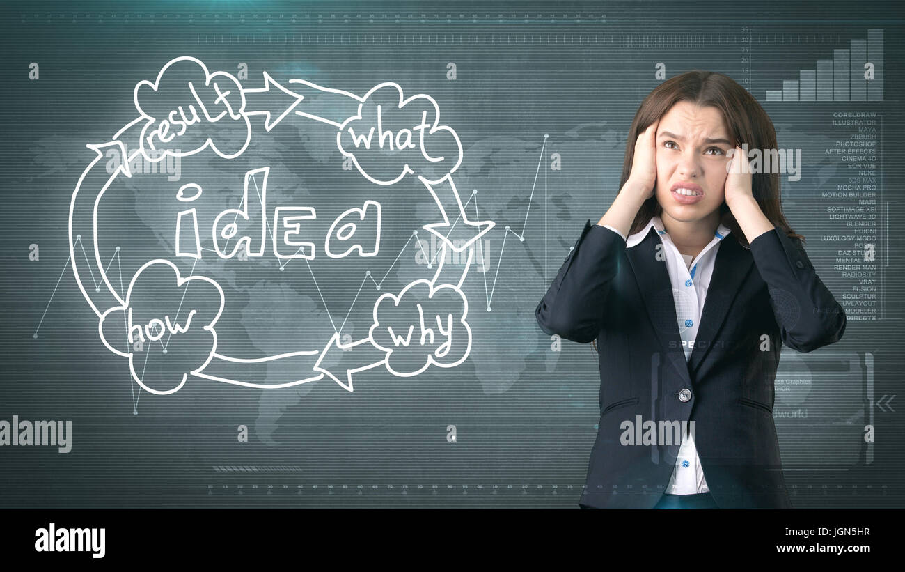 Creative ideas concept, sad businesswoman thinking under stress on ...