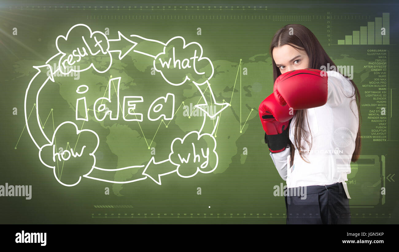 Creative ideas concept, boxing businesswoman standing on fight pose on ...