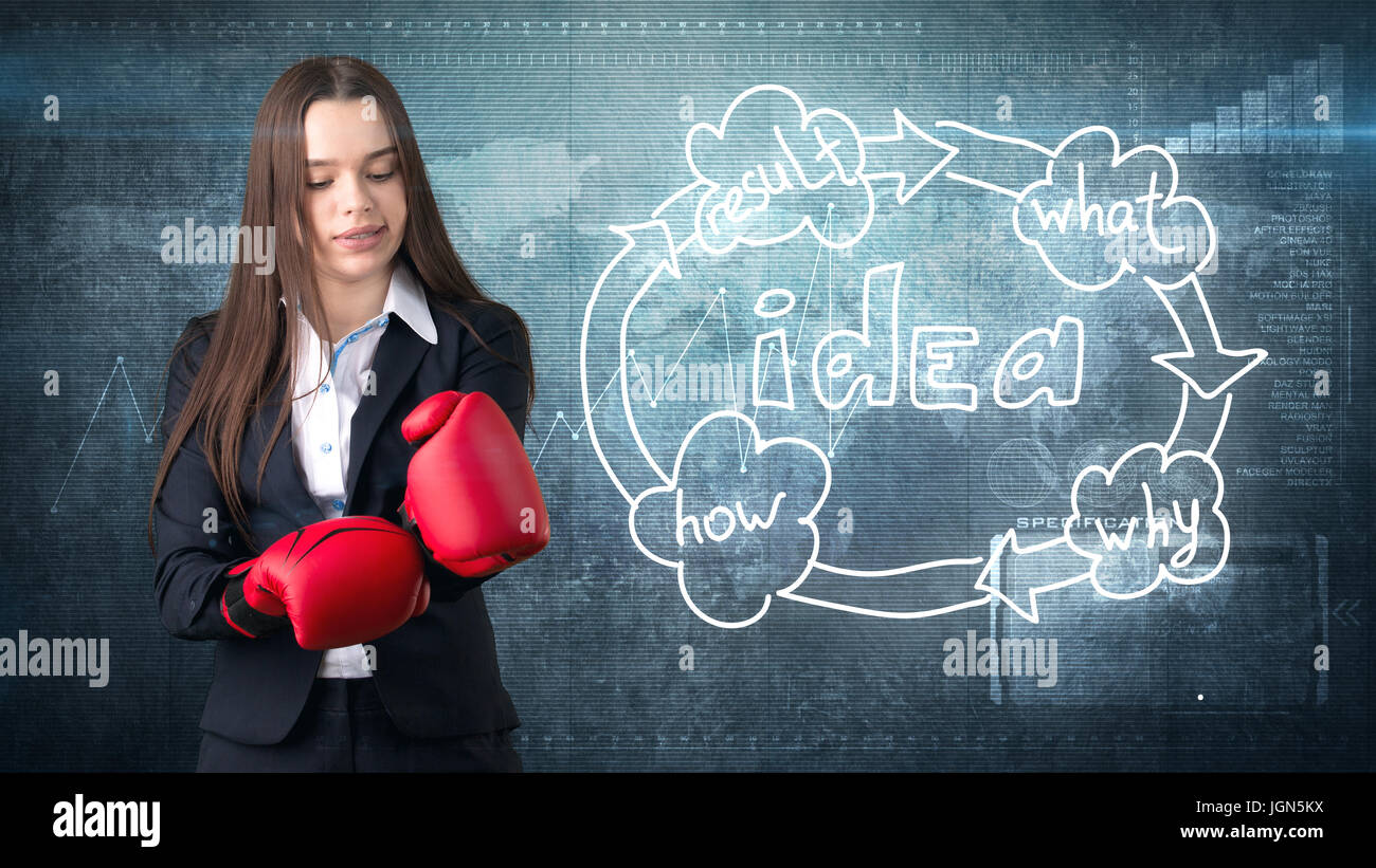 Creative ideas concept, boxing businesswoman standing on fight pose on ...